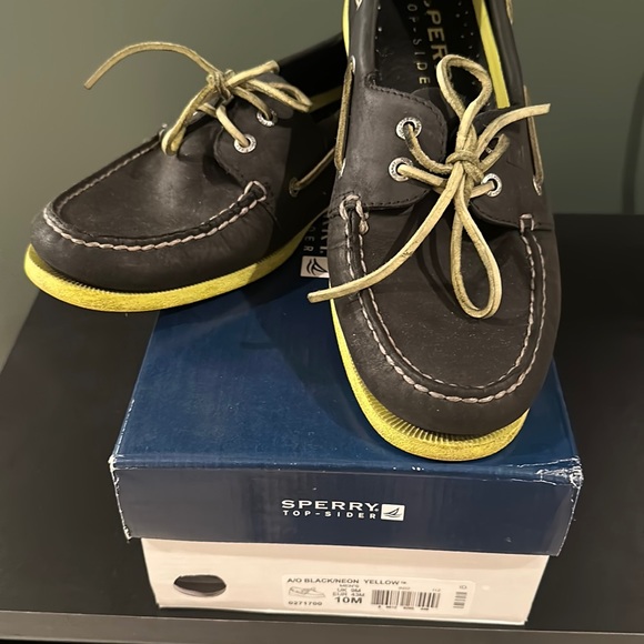Sperry | Shoes | Sperry Topsider Mens In Black Suede And Neon Yellow ...